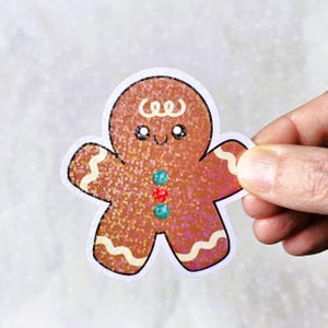 Kawaii Glitter Gingerbread Man Vinyl Sticker - Etsy
