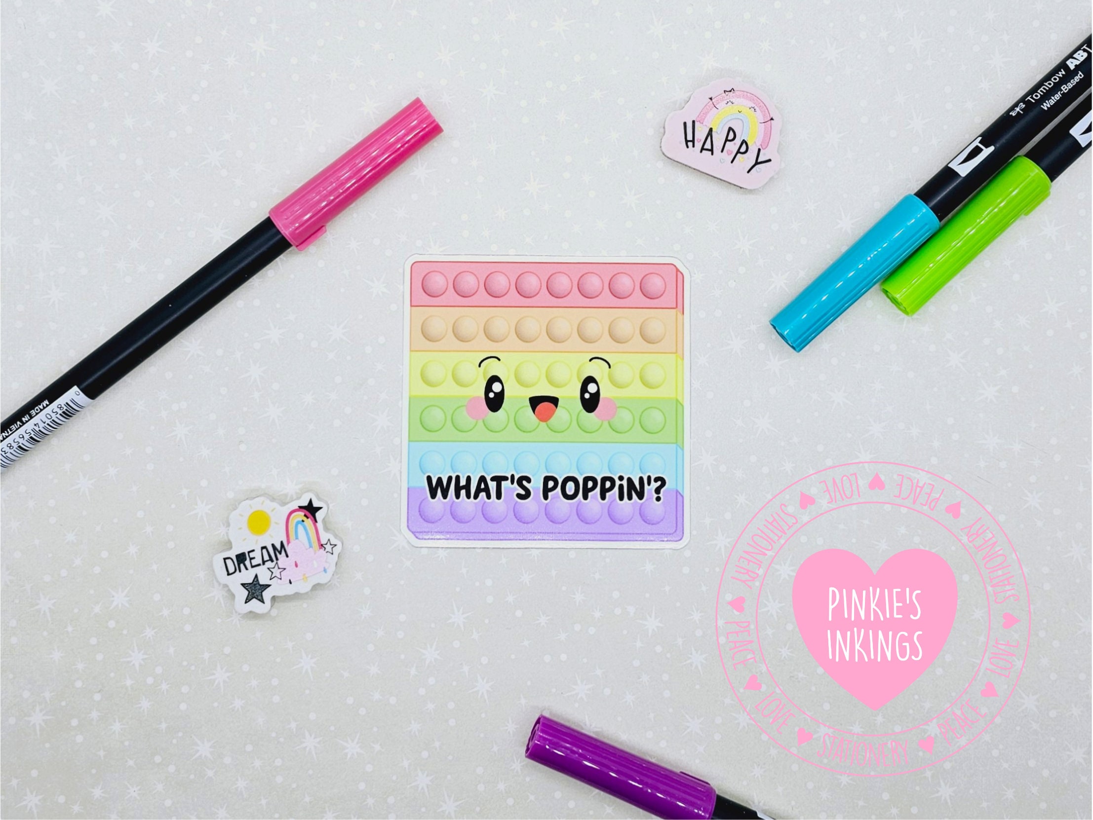 Vinyl Sticker, Kawaii Poppit, What's Poppin', Single Sticker - Etsy