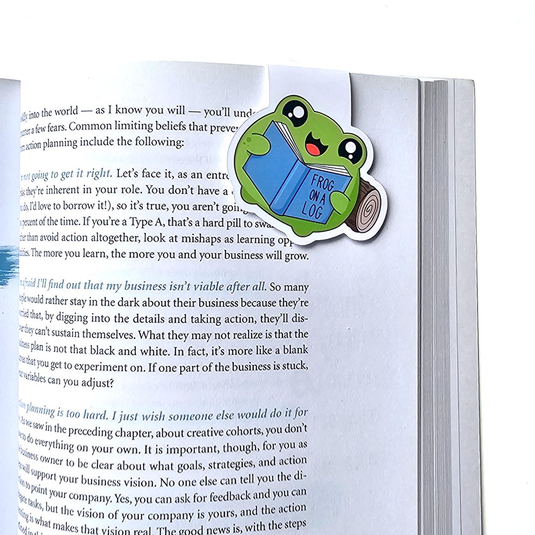 Kawaii Frog Reading Magnetic Bookmark, Frog on Log Page Clip, Nature ...