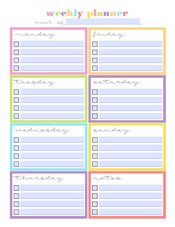 Printable EDITABLE Weekly Planner Calendar, 8.5x11, Color Blocks - Etsy