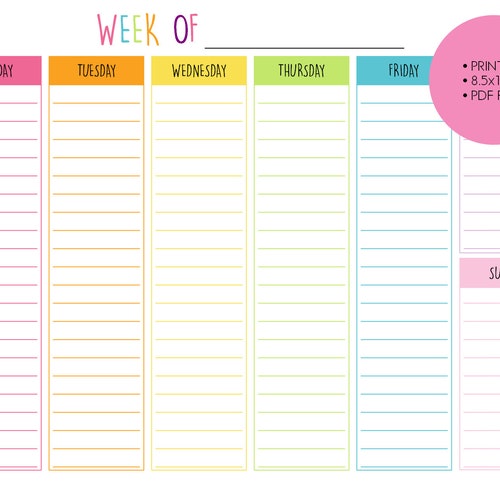 Printable EDITABLE Weekly Calendar 11x8.5 Pastel - Etsy