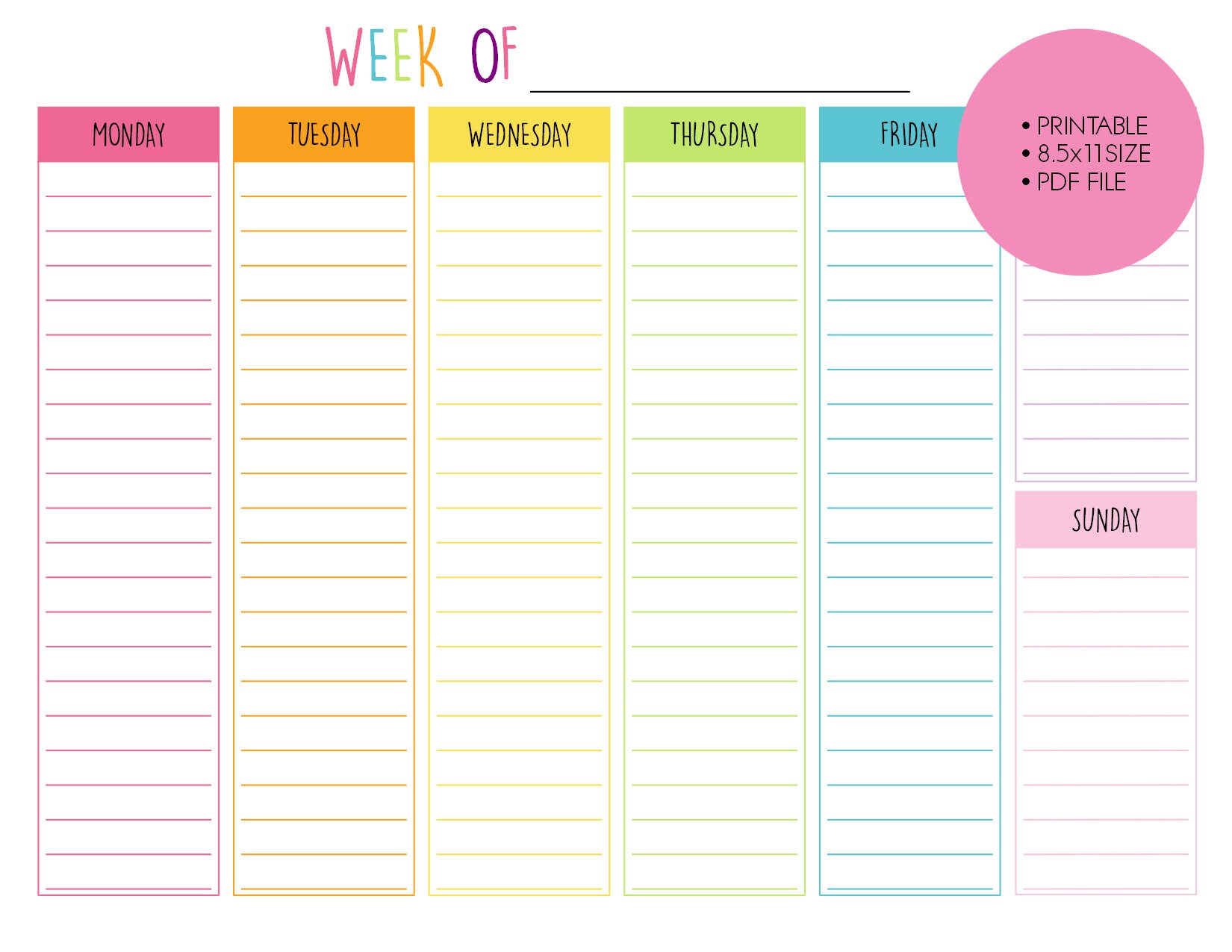 Printable Weekly Calendar 11x8.5 Pastel Rainbow - Etsy