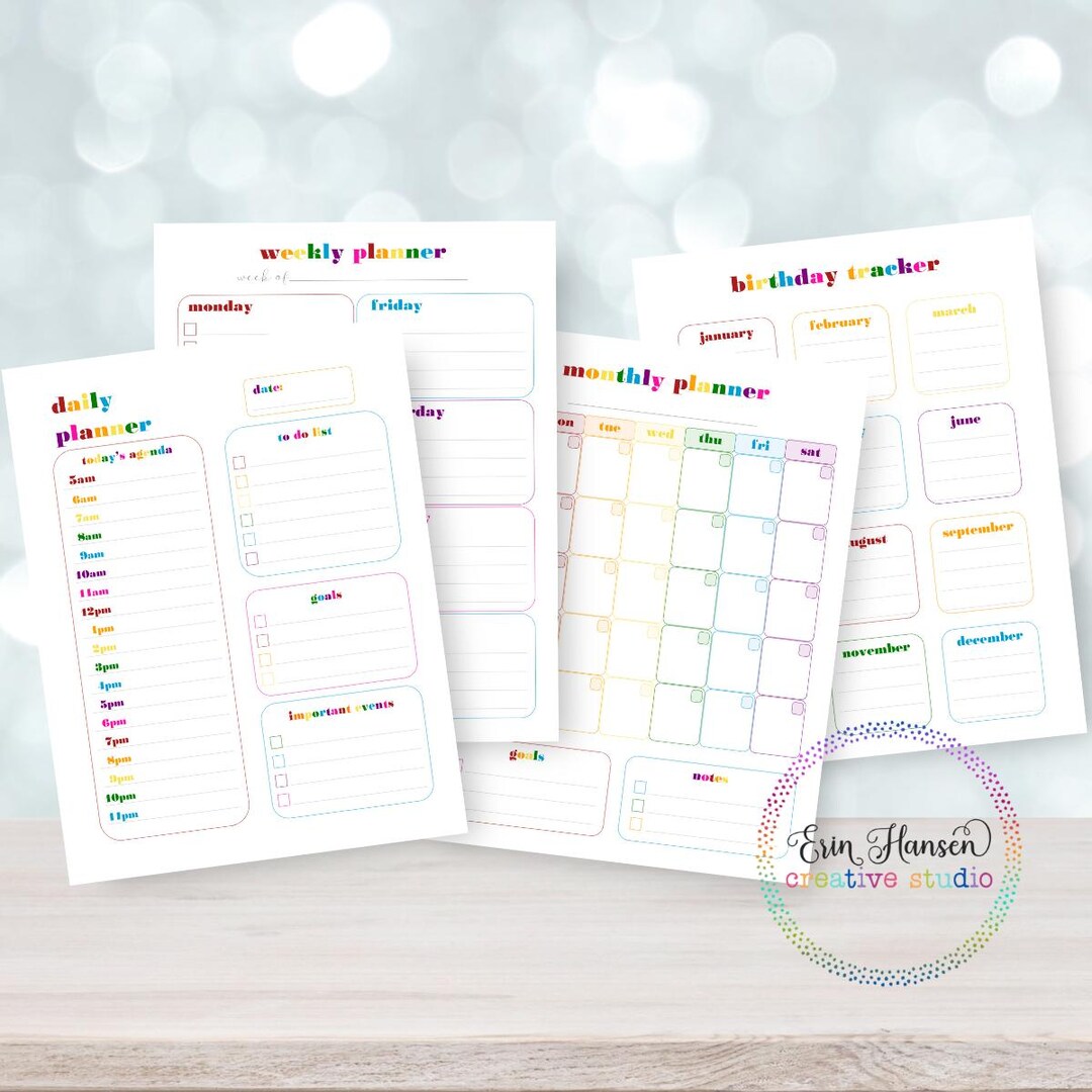 Rainbow Printable Planner Pack: Daily, Weekly, Monthly, Birthday (PDF ...