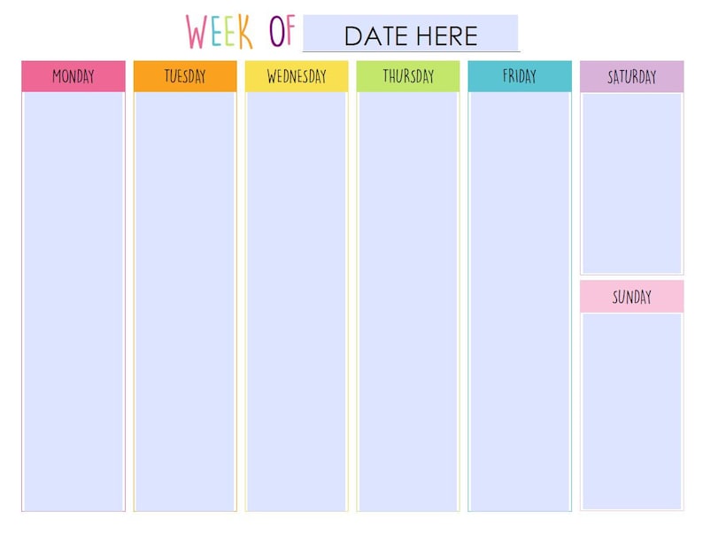 Printable EDITABLE Weekly Calendar 11x8.5 Pastel | Etsy
