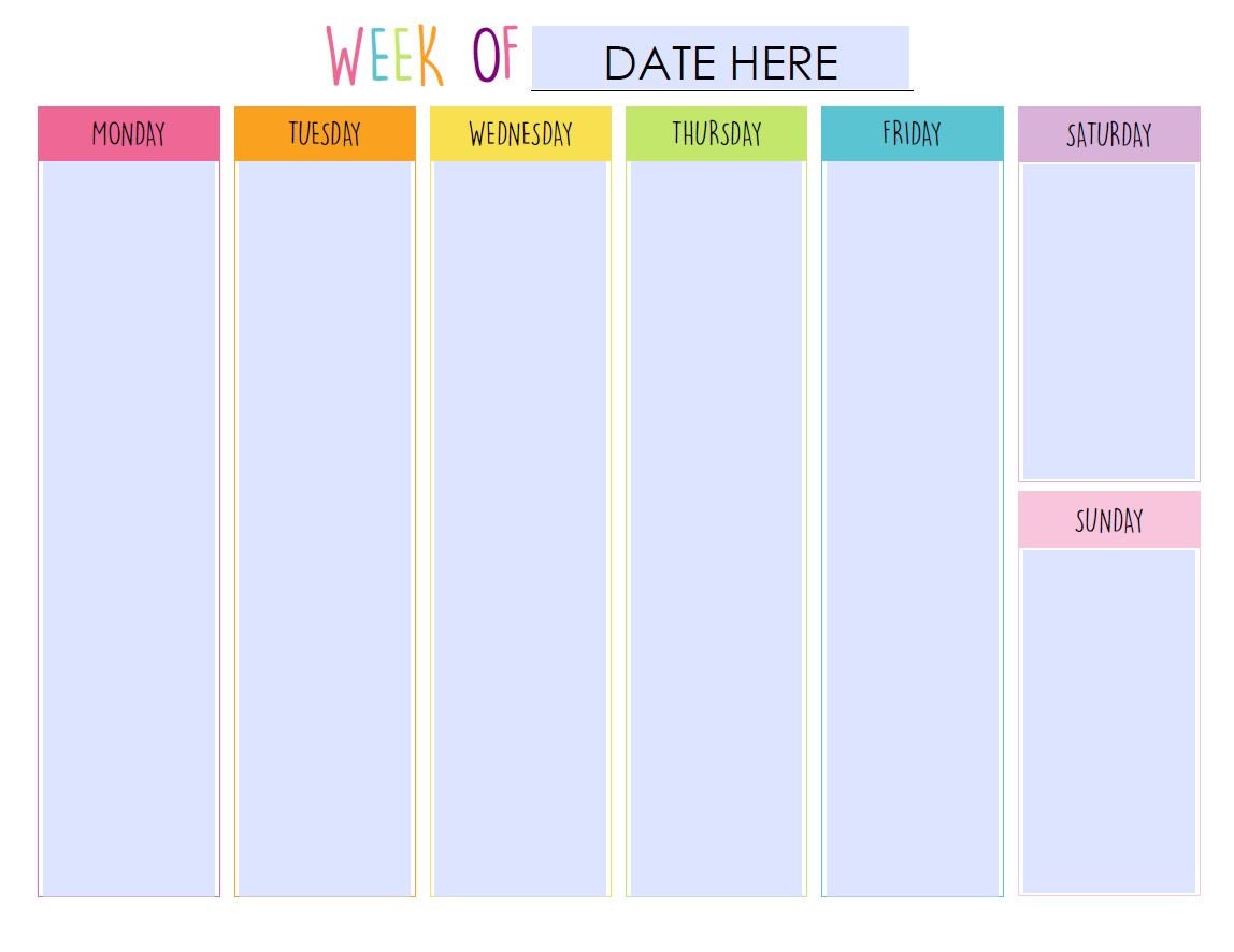 Printable EDITABLE Weekly Calendar 11x8.5 Pastel | Etsy