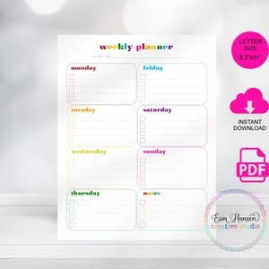 Printable EDITABLE Weekly Planner Calendar, 8.5"x11", Simple Rainbow - Etsy