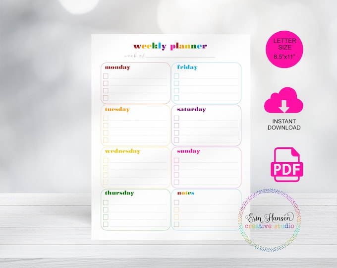 Printable EDITABLE Weekly Calendar, 11"x8.5", Pastel Rainbow - Etsy Canada