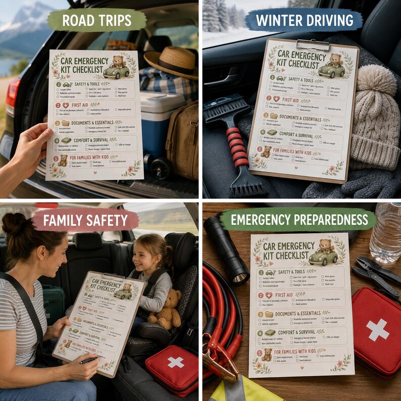 Car Emergency Kit Checklist, Roadside Safety, New Driver Essentials ...