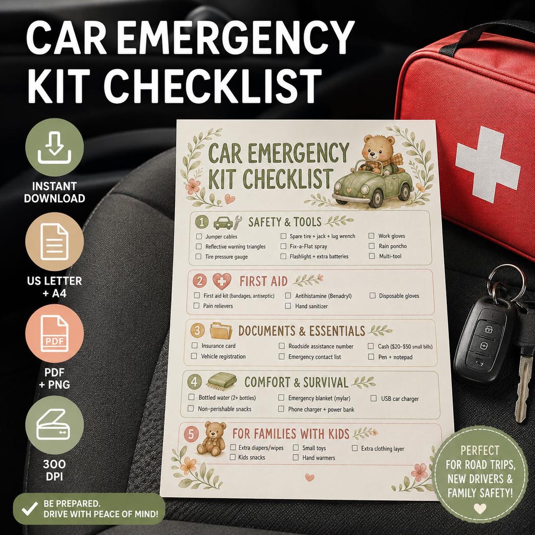 Car Emergency Kit Checklist, Roadside Safety, New Driver Essentials ...