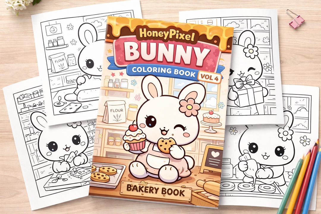 Kawaii Bunny Colouring Book for Kids Ages 3–6 | Cute Bakery Theme ...