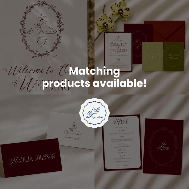 Burgundy Wedding Menu Template, Romantic Vintage Wedding Sign, Luxury ...