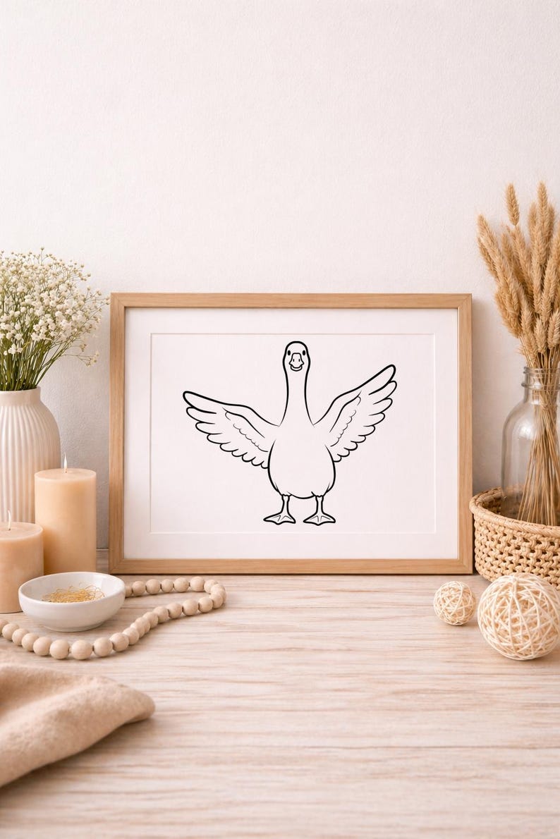 Goose With Wings Line Art SVG PNG JPG for Wall Art, Cricut & Silhouette ...