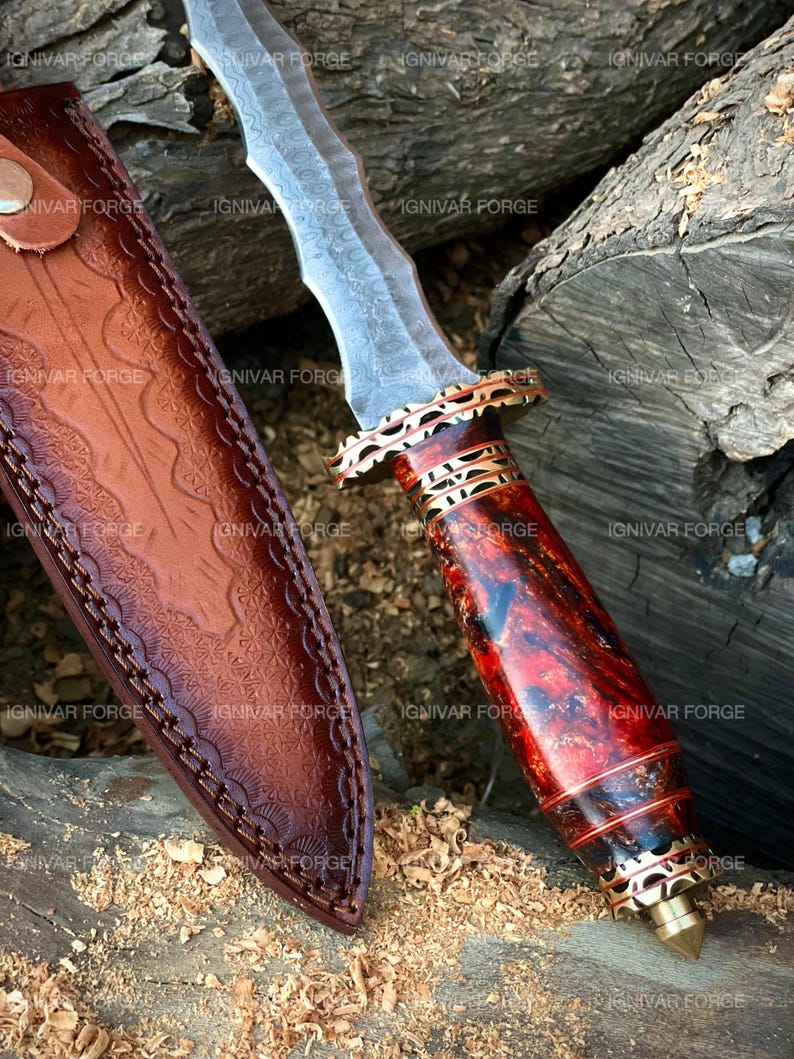 Handmade Athame Dagger 14" Damascus Steel Blade – Raindrop Pattern ...