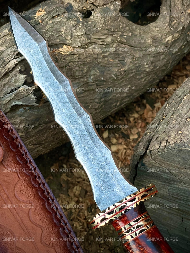 Handmade Athame Dagger 14" Damascus Steel Blade – Raindrop Pattern ...