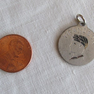 Charm - Grandson Disc Charm in Silver - Vintage - Etsy