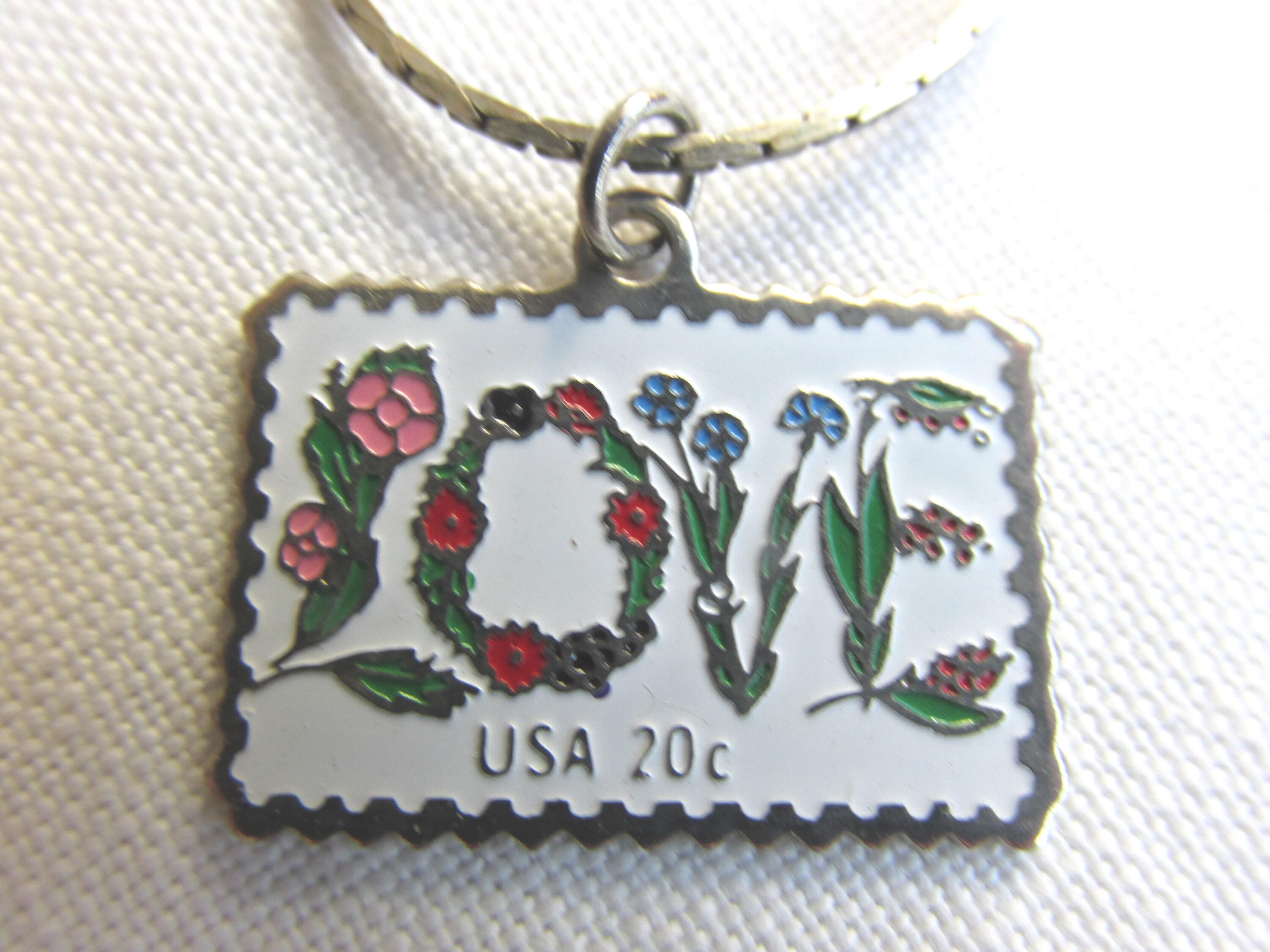 Pendant on Chain - Love Stamp Enameled Pendant on Silver Chain ...