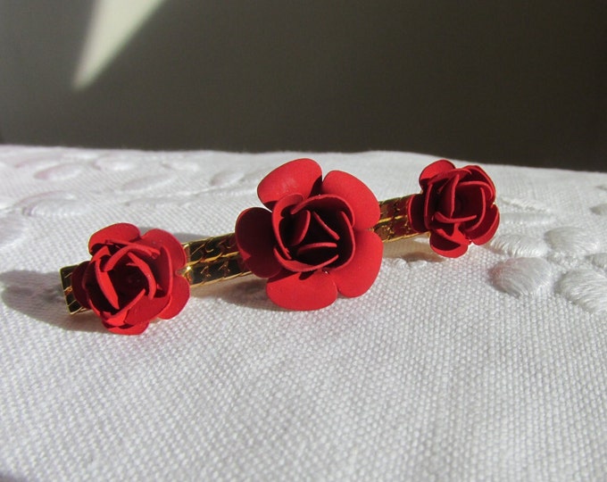 Brooch - Red Roses Bar Pin - Vintage - Etsy