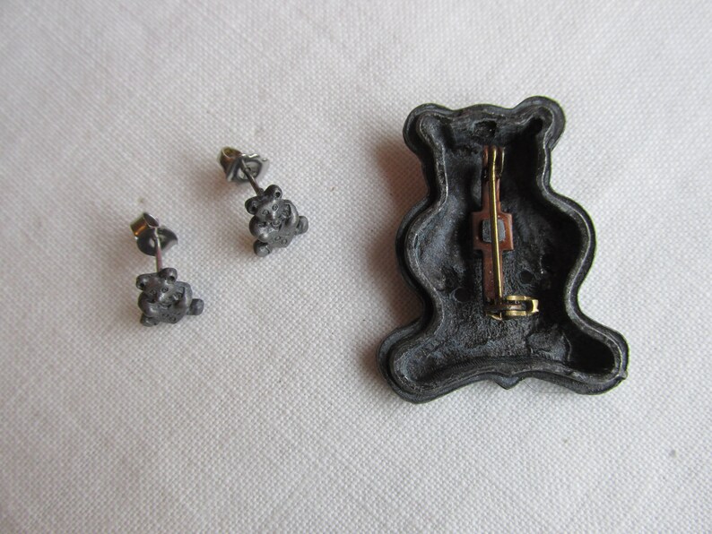 Teddy Bear Stash Box With Brooch and Earrings Pewter by - Etsy