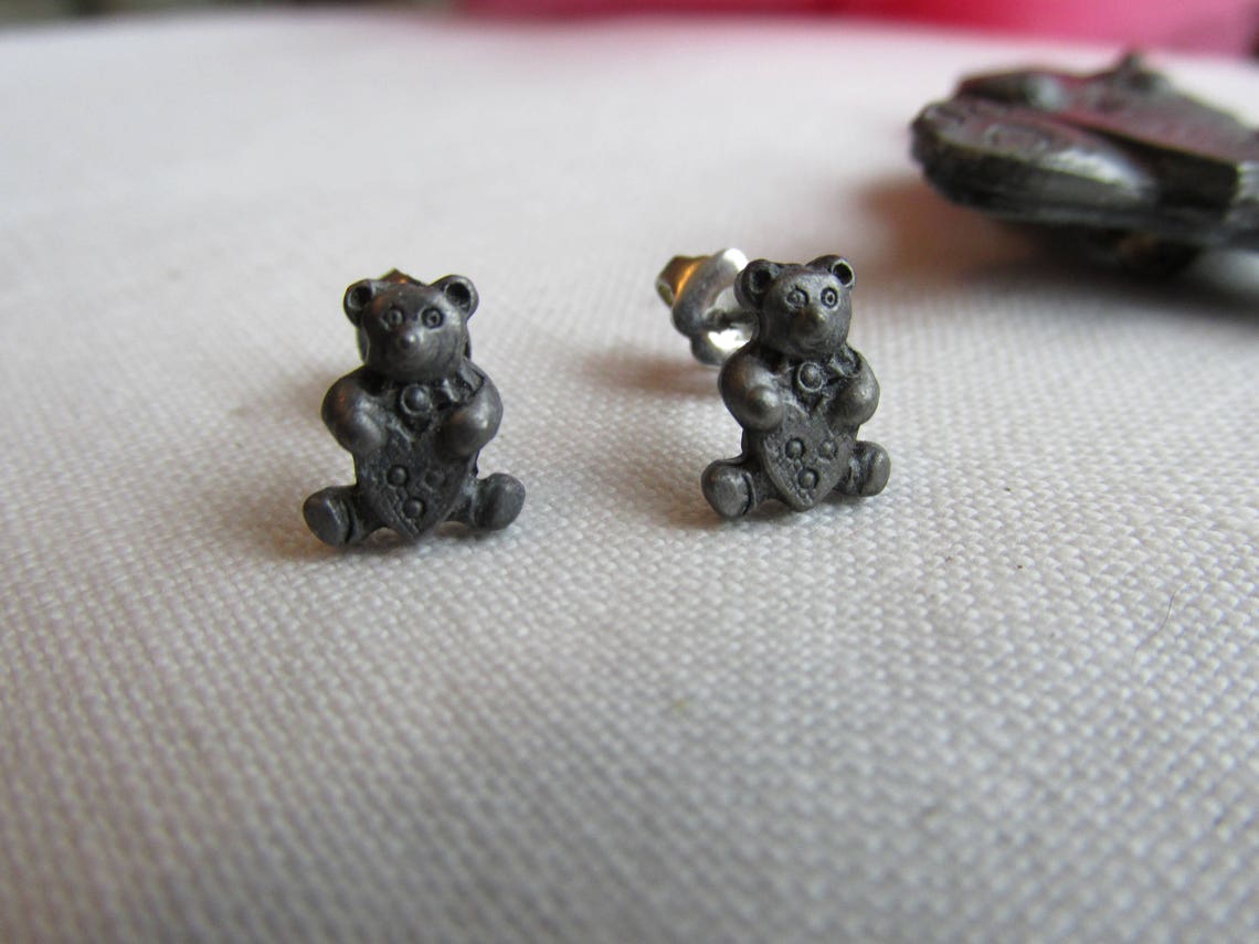 Teddy Bear Stash Box With Brooch and Earrings Pewter by - Etsy