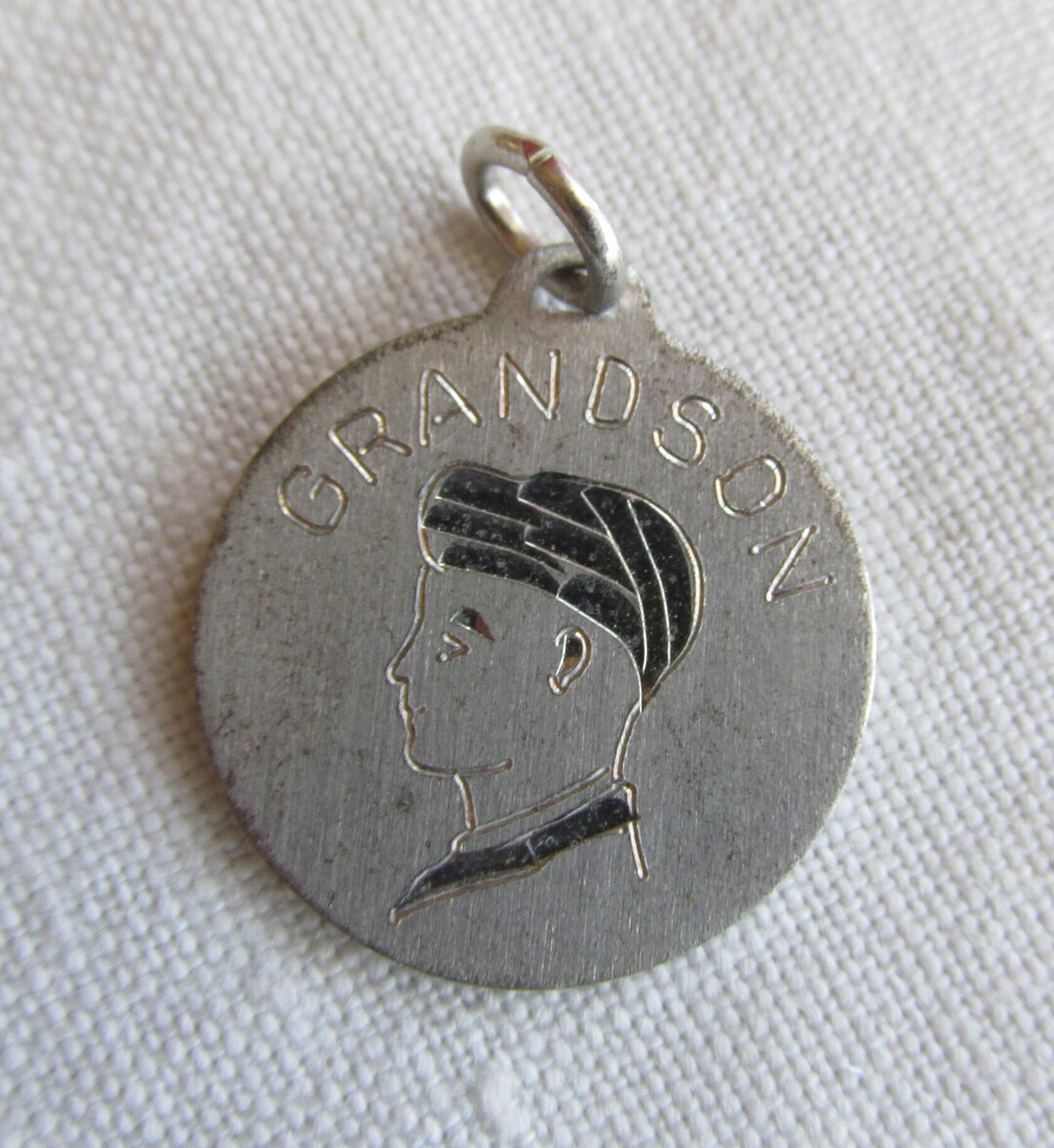 Charm - Grandson Disc Charm in Silver - Vintage - Etsy