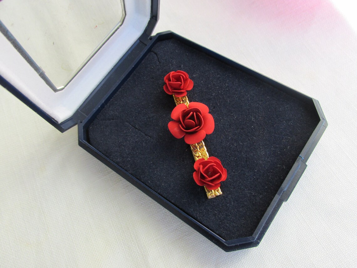 Brooch Red Roses Bar Pin Vintage | Etsy