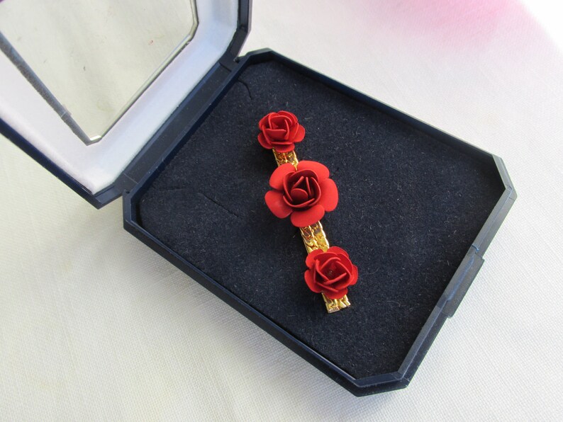 Brooch Red Roses Bar Pin Vintage | Etsy
