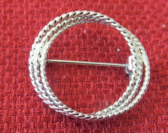 Vintage Brooch, Repousse and Scrolls Circle Pin, Silver Tone Circle ...