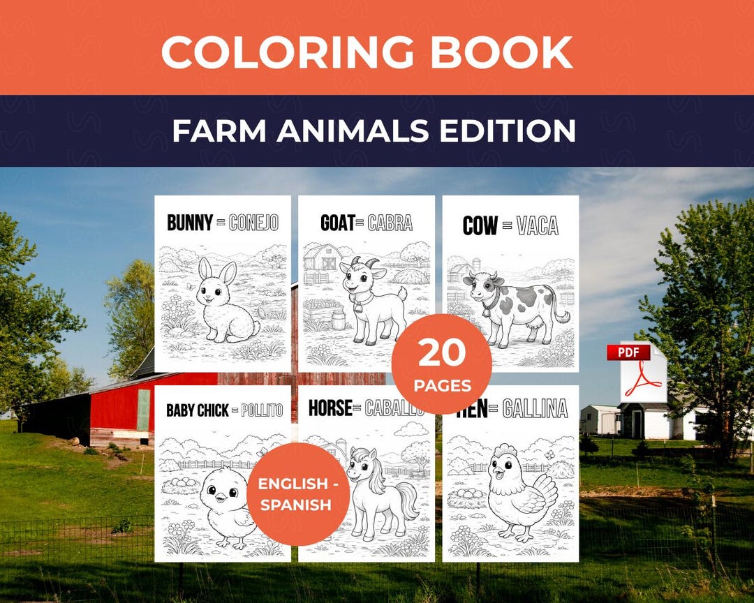 Farm Animals Coloring Book Printable PDF | Spanish & English Animal ...