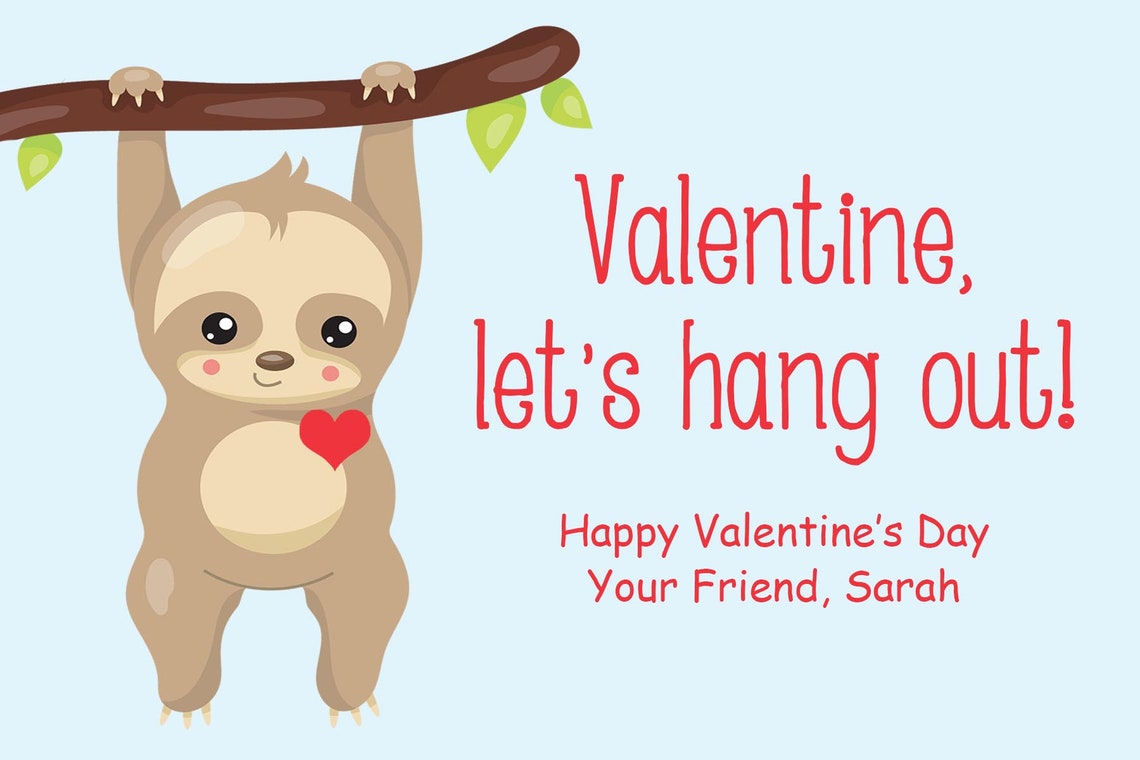 Sloth Valentine Card Printable Valentines Digital File Kids | Etsy