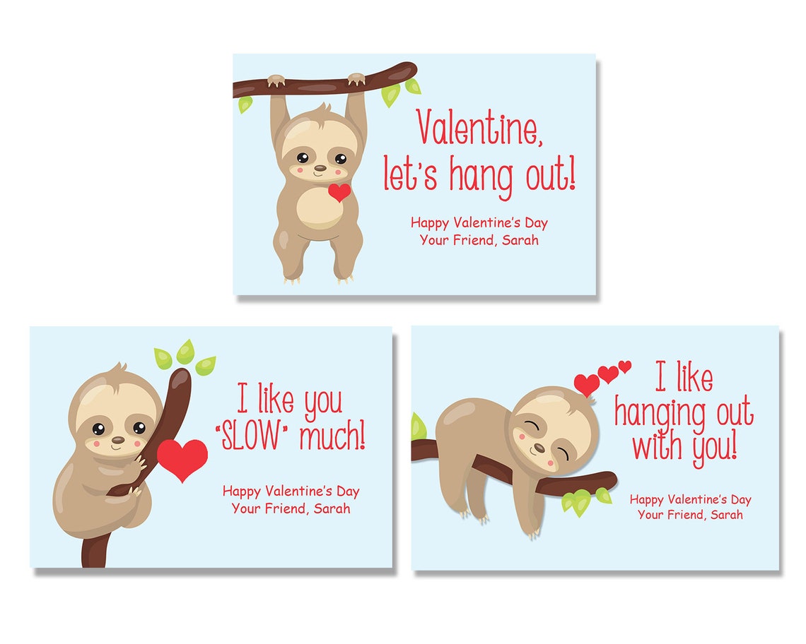 Sloth Valentine Card Printable Valentines Digital File Kids | Etsy