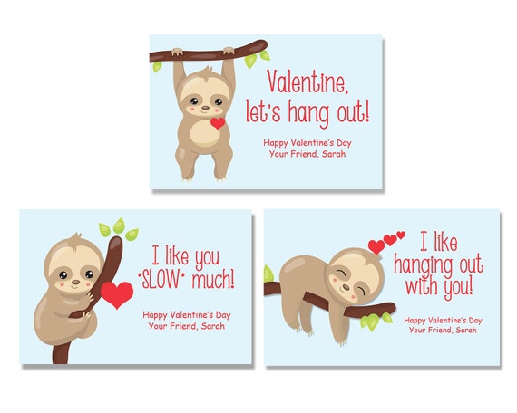 Sloth Valentine Card Printable Valentines Digital File Kids | Etsy