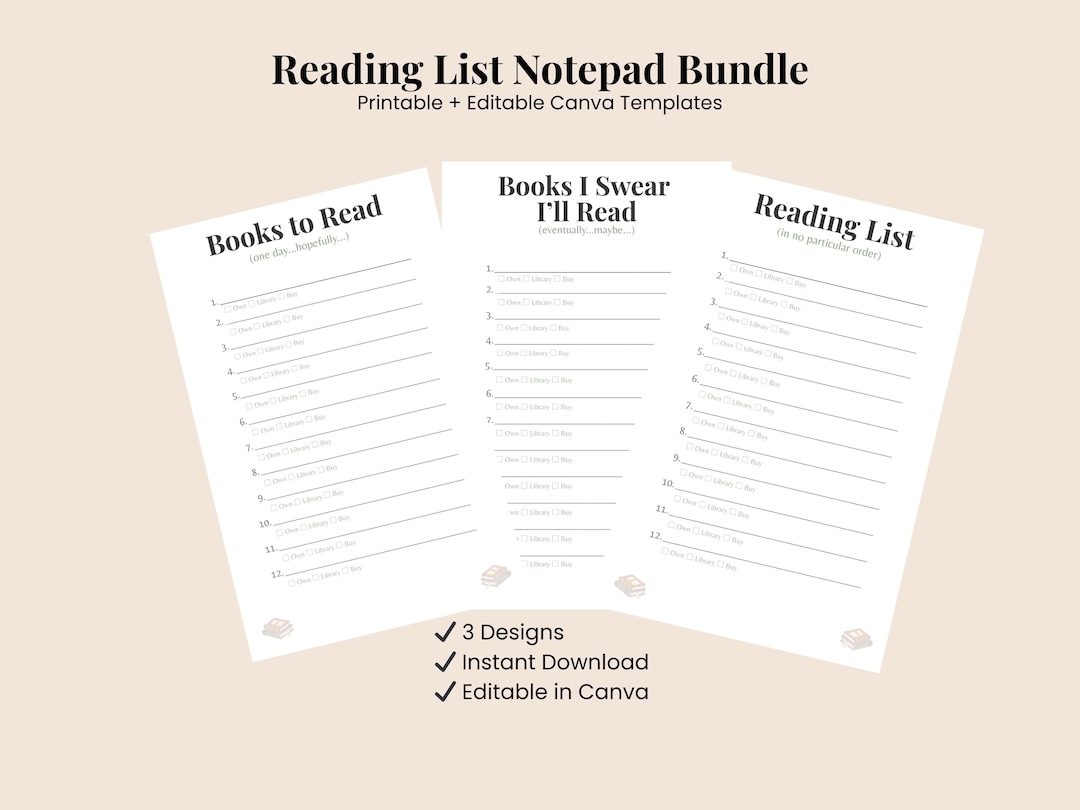 Printable Reading List Templates | Editable Canva Book Tracker Bundle ...