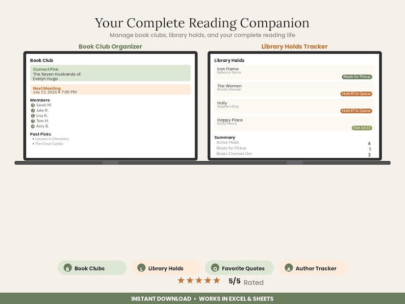 Book Reading Tracker Spreadsheet | Excel Google Sheets Log (digital ...