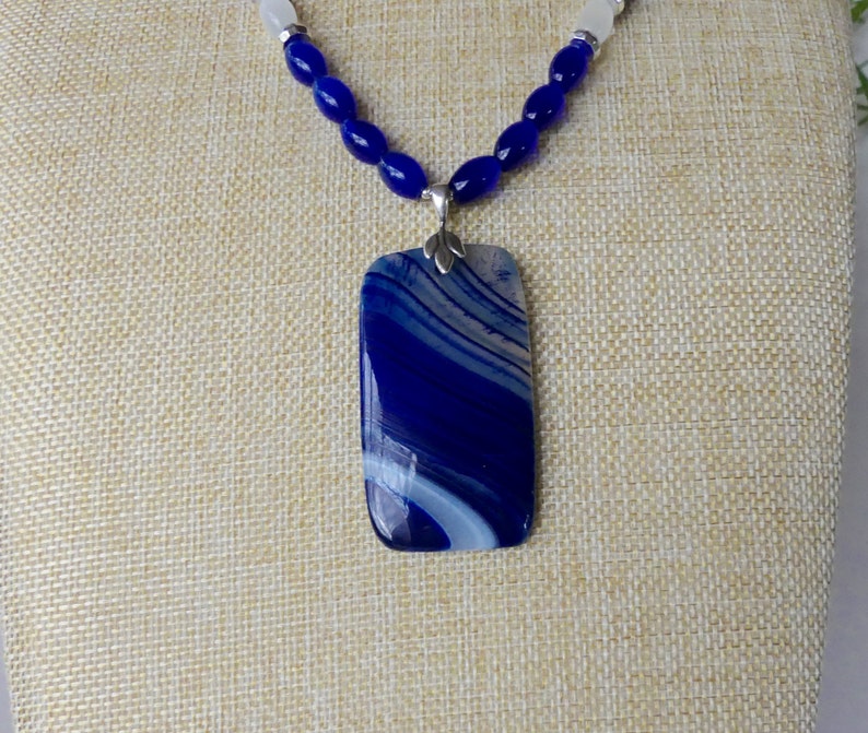 22 Inch Blue Banded Onyx Agate Pendant Necklace With Earrings - Etsy