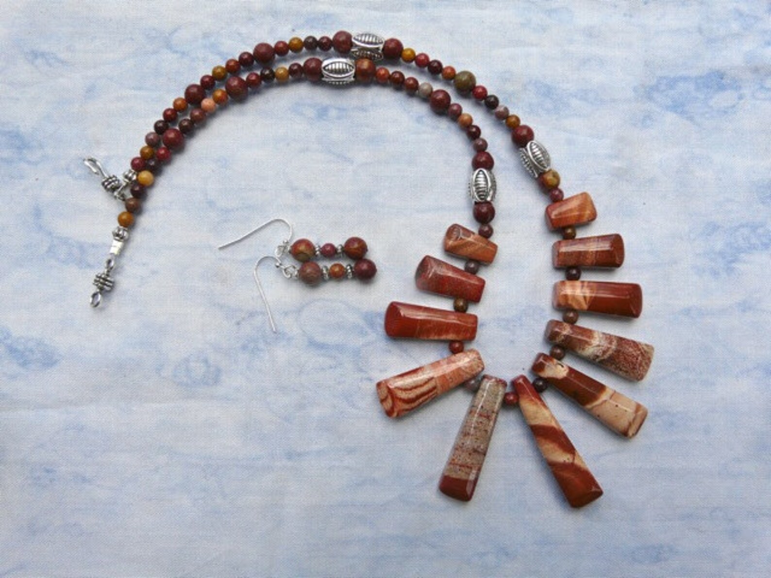 SALE 18 Inch Brown and Tan Mookaite Jasper Stick Bead Dogtooth Necklace ...