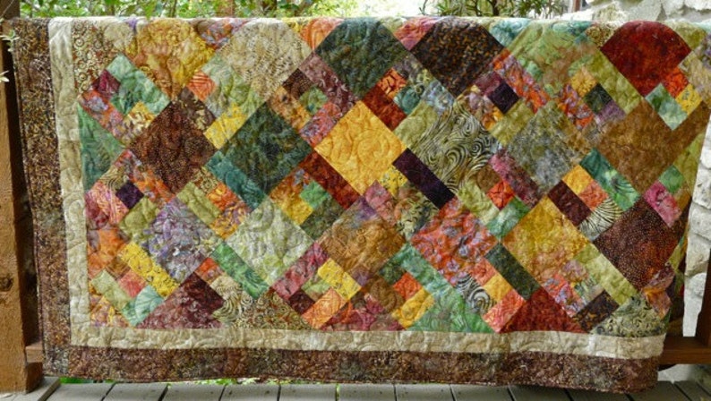 71 X 90 Twin Sized Fall Colors Batik Hand Made Quilt - Etsy