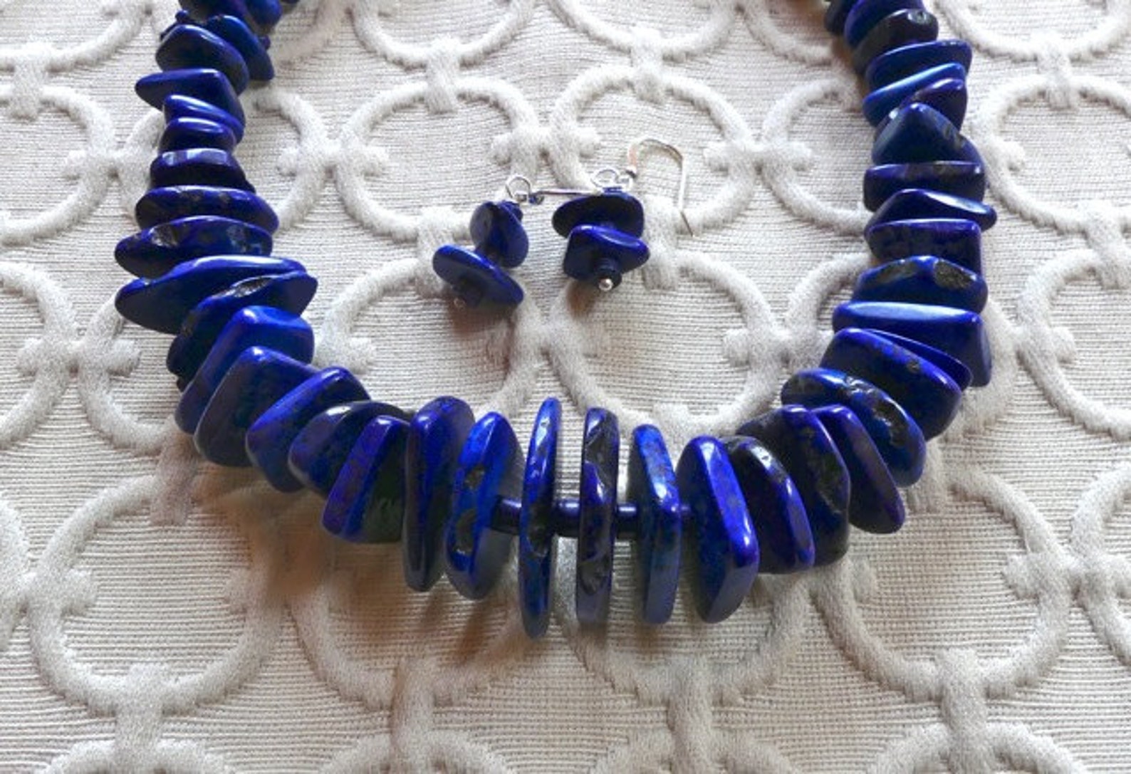19 Inch Royal Blue Freeform Stone Slabs Necklace With Earrings - Etsy