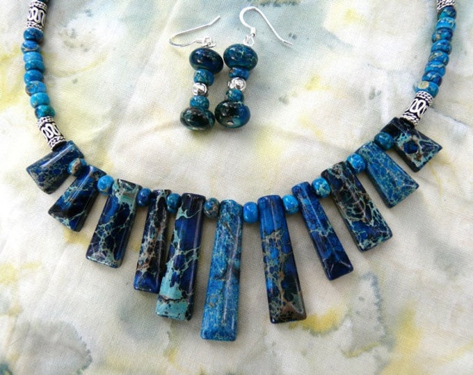 Blue Sea Sediment Jasper Stick Bead Necklace and Earrings - Etsy