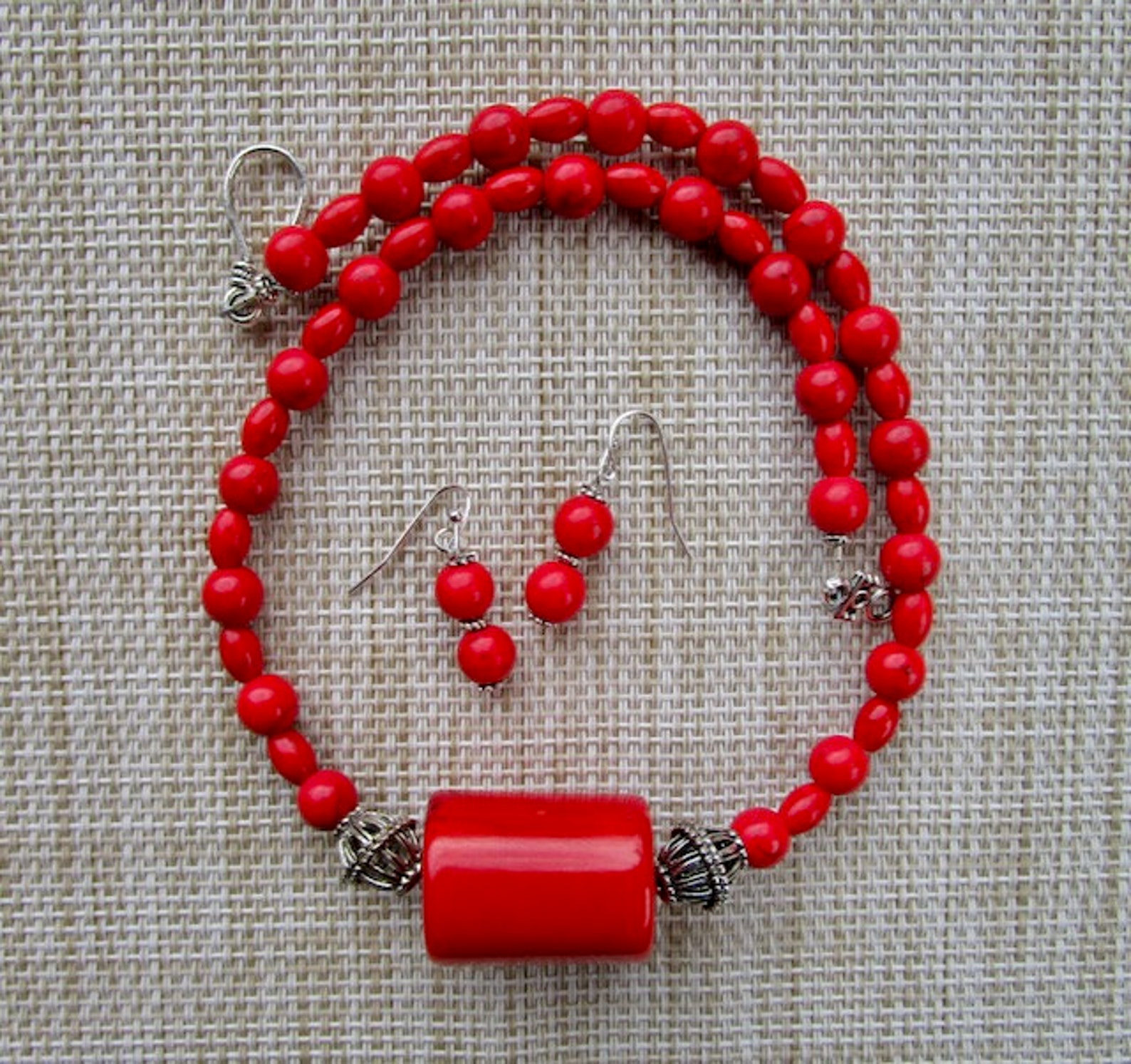 18 Inch Chunky Red Coral Focal Bead Necklace With Matching - Etsy