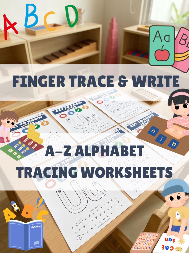 A-Z Alphabet Tracing Worksheets, Montessori Finger Trace & Write ...