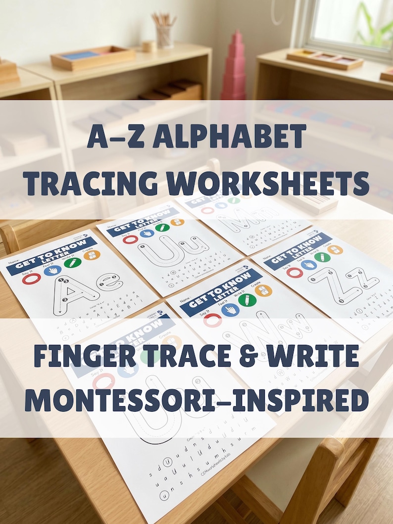 A-Z Alphabet Tracing Worksheets, Montessori Finger Trace & Write ...