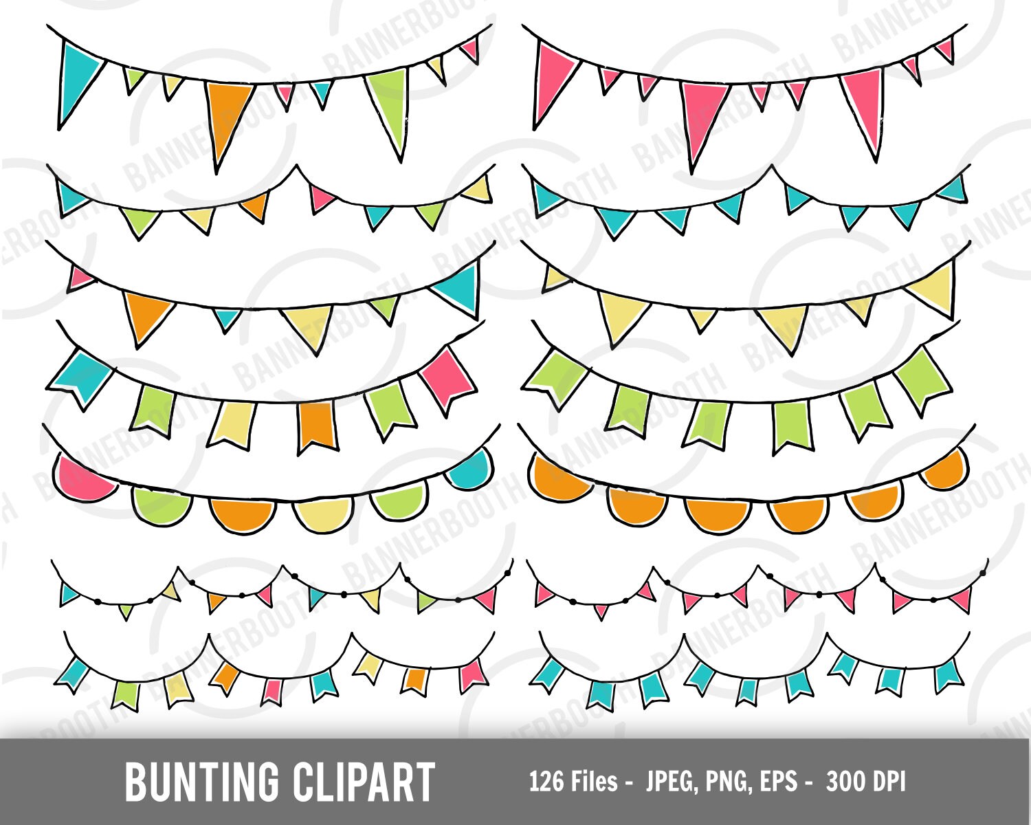 Bunting Digital Clipart, Bunting Instant Download, Cute Bunting Clipart ...