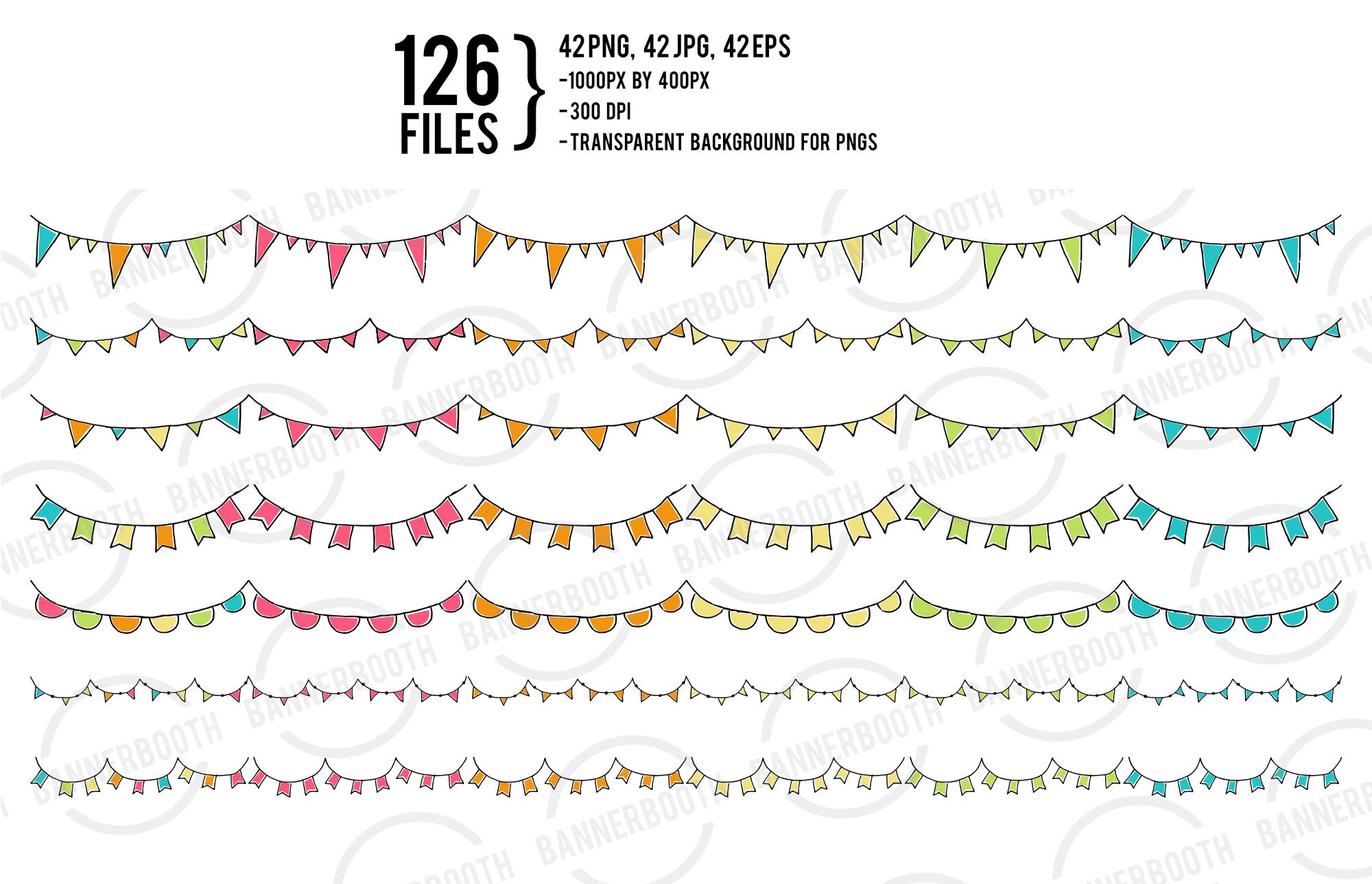 Bunting Digital Clipart, Bunting Instant Download, Cute Bunting Clipart ...