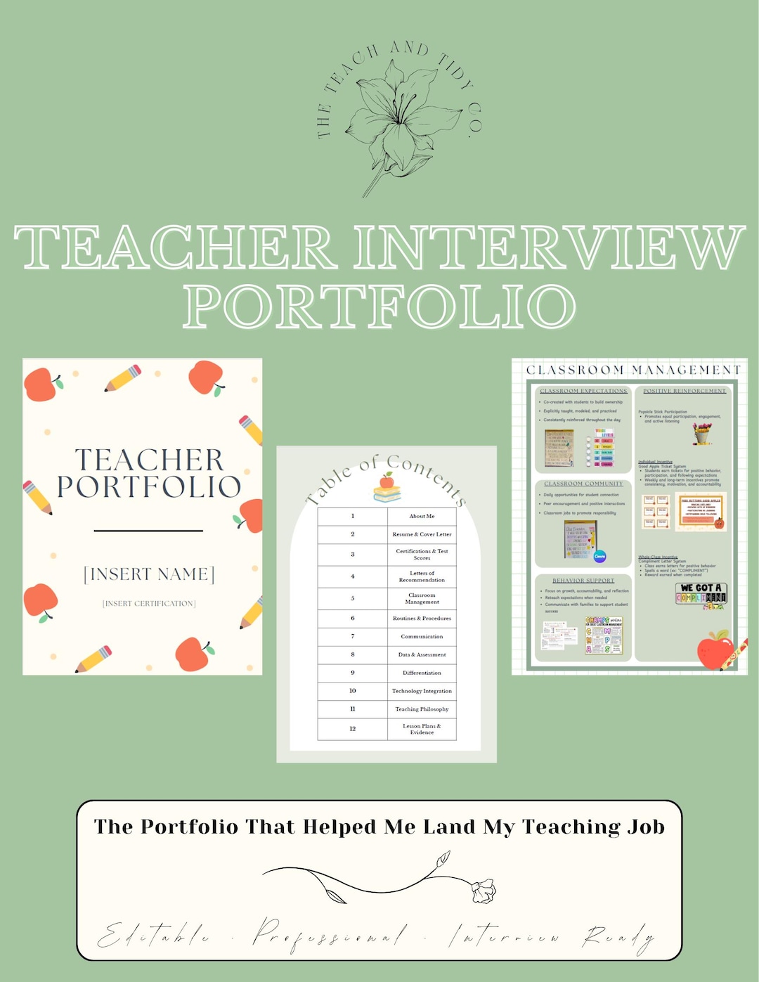 Editable Teacher Portfolio Template | Canva Interview Ready Binder ...