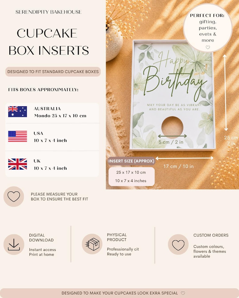 Bouquet Birthday Card-in-a-box Cupcake Insert Template | Fits Mondo 6 ...