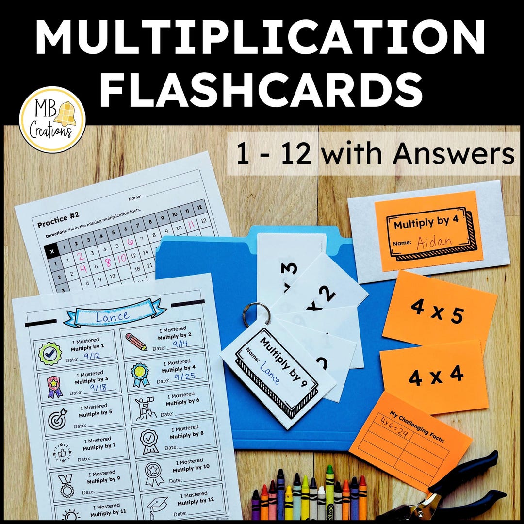 Multiplication Math Flash Cards Printable to 12 With Answers on Back ...