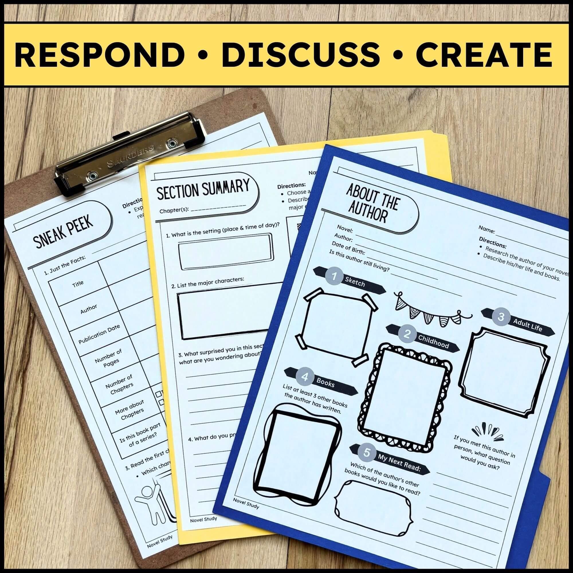 Generic Novel Study Any Book Club Packet Worksheets Template and ...