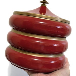 Vintage Red Pagoda Metal Stack Set Canisters Set of 3 Snack Containers ...