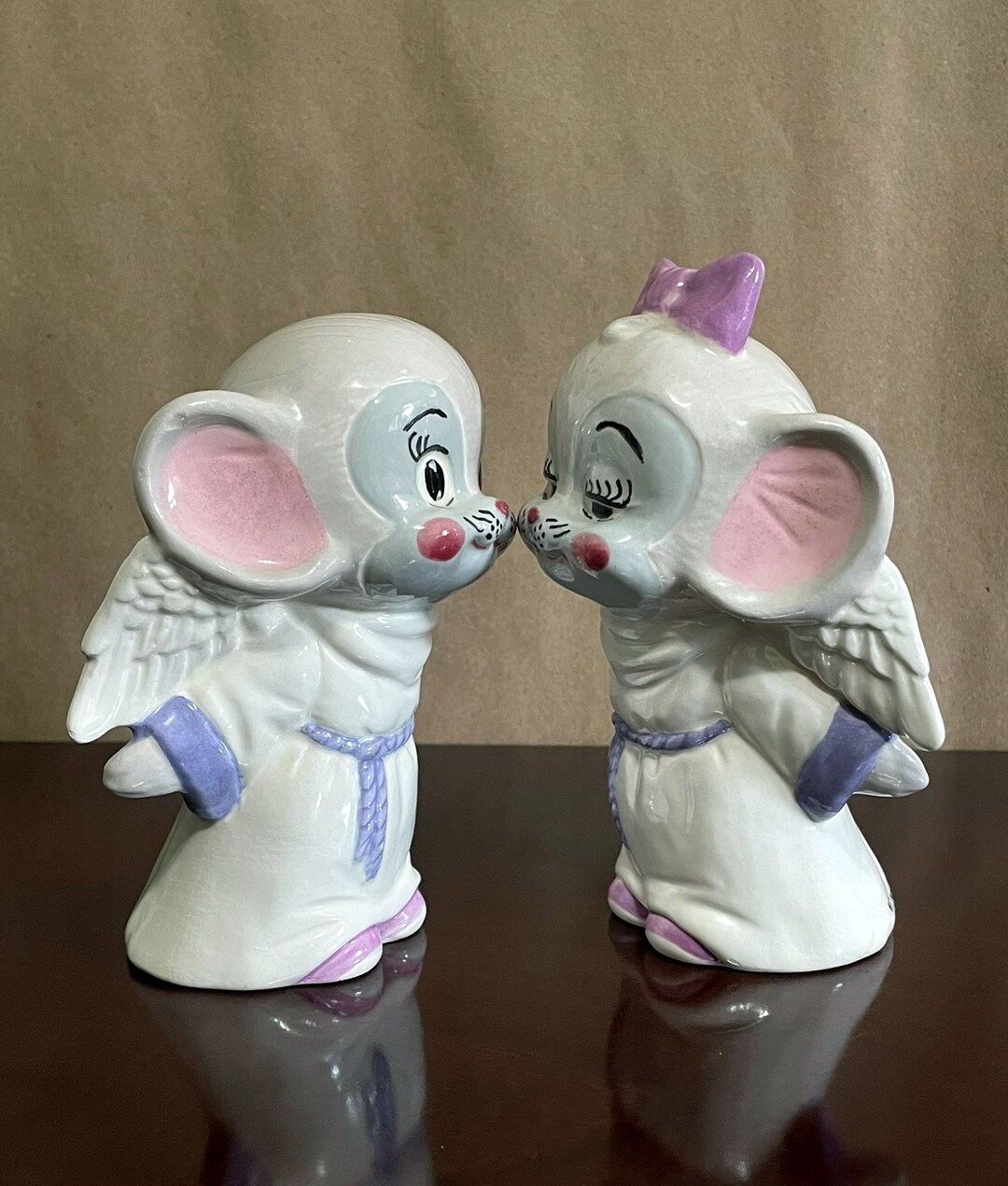 Vintage Ceramic Kissing Angel Mice Figurines Made in 1980 Cute Animals ...