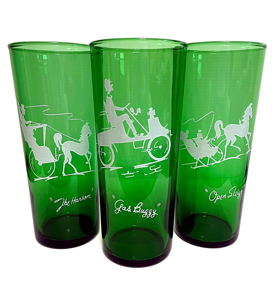 Green Glass Drinking Glasses by Anchor Hocking (set of 3) - Gay Nineties Old Fashioned ...